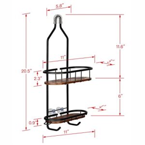 Utopia Alley Tia Rustproof Teak Overhead Shower Caddy with 2 Shelves - Decorative Shower Rack for Shampoo & Toiletries Storage, Hanging Shower Head Organizer- Matte Black Finish