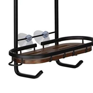 Utopia Alley Tia Rustproof Teak Overhead Shower Caddy with 2 Shelves - Decorative Shower Rack for Shampoo & Toiletries Storage, Hanging Shower Head Organizer- Matte Black Finish