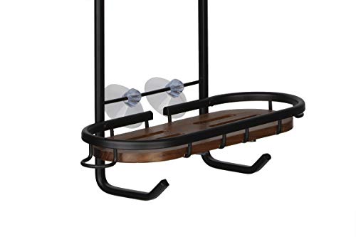 Utopia Alley Tia Rustproof Teak Overhead Shower Caddy with 2 Shelves - Decorative Shower Rack for Shampoo & Toiletries Storage, Hanging Shower Head Organizer- Matte Black Finish