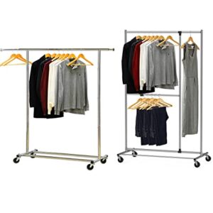 Simple Houseware Heavy Duty Clothing Garment Rack + Dual Bar Adjustable Garment Rack