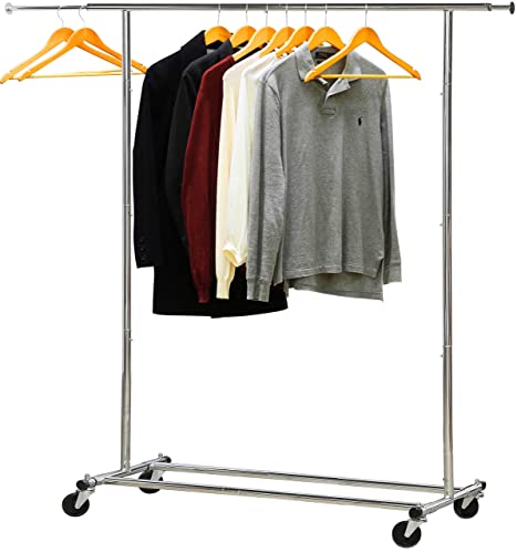 Simple Houseware Heavy Duty Clothing Garment Rack + Dual Bar Adjustable Garment Rack