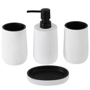 3&7 BRICK Black and White Bathroom Accessories Set,4 Pieces,Toothbrush Holder,Lotion Soap Dispenser,Tumbler,Soap Dish, Resin Countertop Complete Decor and Gift Set