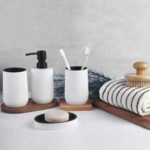 3&7 BRICK Black and White Bathroom Accessories Set,4 Pieces,Toothbrush Holder,Lotion Soap Dispenser,Tumbler,Soap Dish, Resin Countertop Complete Decor and Gift Set