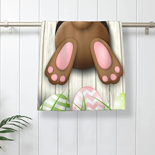 Zelamiee Happy Easter Bunny Colorful Eggs Wooden Soft Absorbent Guest Hand Towels Multipurpose for Bathroom, Gym, Hotel and Spa (27.5 x16 Inches)