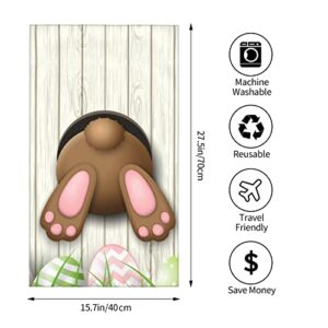 Zelamiee Happy Easter Bunny Colorful Eggs Wooden Soft Absorbent Guest Hand Towels Multipurpose for Bathroom, Gym, Hotel and Spa (27.5 x16 Inches)