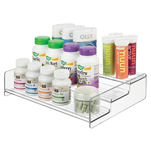 mDesign 3 Tier Bathroom Organizer Shelf - Storage Rack for Vitamins, Supplements - Versatile Compact Space Saving Holder for Countertops, Cabinets, Shelves - Ligne Collection - 2 Pack - Clear