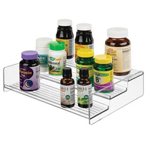 mDesign 3 Tier Bathroom Organizer Shelf - Storage Rack for Vitamins, Supplements - Versatile Compact Space Saving Holder for Countertops, Cabinets, Shelves - Ligne Collection - 2 Pack - Clear