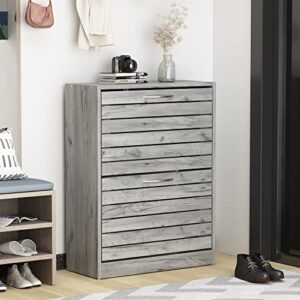 homsee modern shoe storage cabinet with 2 flip drawers & louver doors, wood 2-tier shoe rack storage organizer for entryway, hallway & bedroom, grey (22.4”l x 9.4”w x 29.5”h)