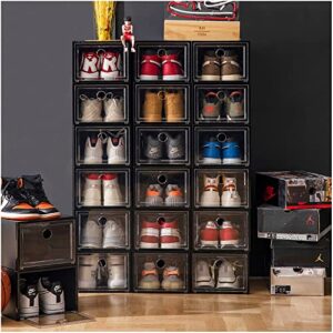 AOHMPT 18 Pack Clear Shoe Organizer Stackable Shoe Box Foldable Storage Bins Shoe Container Box Large Size Shoe Bins (Black+)