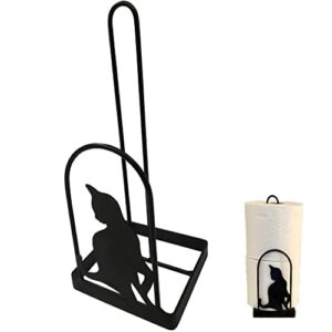 evelots kitty cat toilet paper holder-free standing-bathroom space saver-black metal