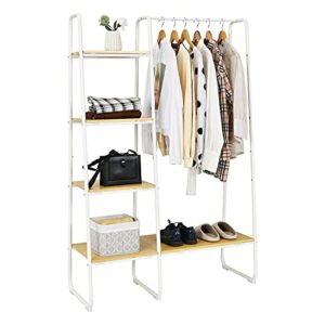 tangkula garment rack with shelves, clothes rack with 5 shelves & hanging bar, open wardrobe for hanging clothes and storage, free standing closet organizer, clothing rack for bedroom entryway