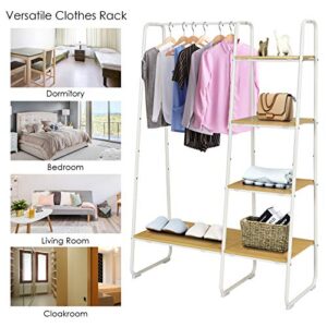 Tangkula Garment Rack with Shelves, Clothes Rack with 5 Shelves & Hanging Bar, Open Wardrobe for Hanging Clothes and Storage, Free Standing Closet Organizer, Clothing Rack for Bedroom Entryway