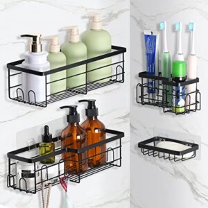 happyhapi 4 pack shower caddy with hooks, no drilling adhesive shower shelf rustproof shower caddy for bathroom camper rv kitchen(2 shower organizer,1 soap holders,1 toothbrush holder)