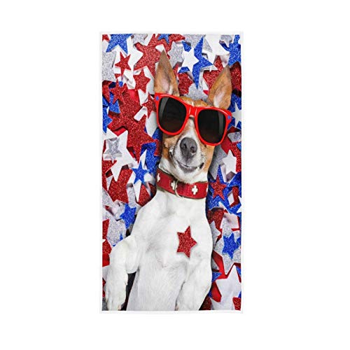 QUGRL Jack Russell Dog Hand Towels Independence Day Fingertip Towel for Bathroom 16 x 30 in, 4Th of July Kitchen Dish Towels Soft Quality Premium Washcloths Bath Decor for Guest Hotel Spa Gym Sport