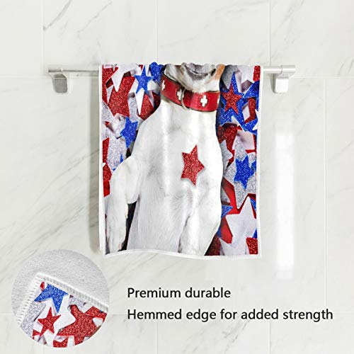 QUGRL Jack Russell Dog Hand Towels Independence Day Fingertip Towel for Bathroom 16 x 30 in, 4Th of July Kitchen Dish Towels Soft Quality Premium Washcloths Bath Decor for Guest Hotel Spa Gym Sport