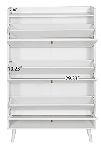 Mcltopz Shoe Cabinet with 3 Flip Drawers and Baffle, Modern Free-Standing Shoe Rack Narrow Shoe Storage Cabinet Wooden Shoe Rack Storage Cabinet for Entryway Hallway Doorway Small Space (White)