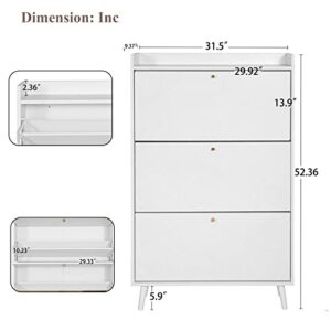 Mcltopz Shoe Cabinet with 3 Flip Drawers and Baffle, Modern Free-Standing Shoe Rack Narrow Shoe Storage Cabinet Wooden Shoe Rack Storage Cabinet for Entryway Hallway Doorway Small Space (White)