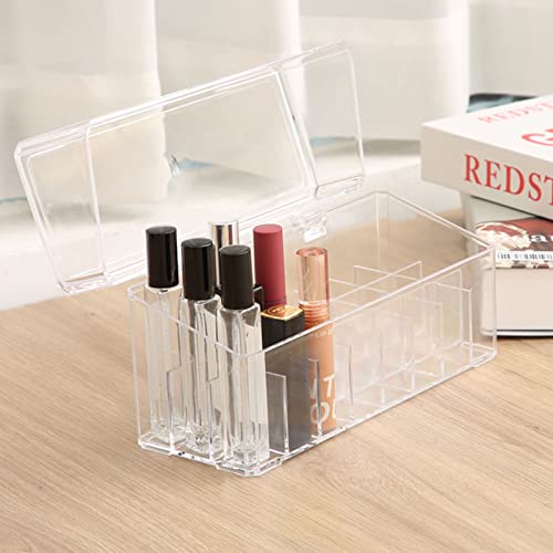 CLUQMEIK Acrylic Rollerball Perfume Organizer Beauty Scent Holder with 24 Grids Organization Container Storage for mini perfume/mini spray collection display- Clear