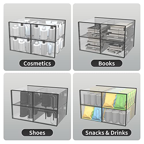 LUTSPC 12 Pack Shoe Boxes Clear Plastic Stackable, Shoe Storage with Magnetic Door, Shoe Organizer for Closet, Space Saving Stackable Shoe Container for Entryway, Under Bed, Wardrobe, Bathroom Storage (Black)