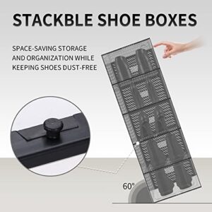 LUTSPC 12 Pack Shoe Boxes Clear Plastic Stackable, Shoe Storage with Magnetic Door, Shoe Organizer for Closet, Space Saving Stackable Shoe Container for Entryway, Under Bed, Wardrobe, Bathroom Storage (Black)