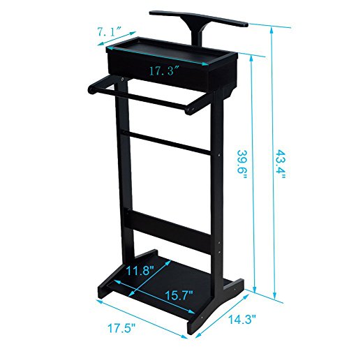 GLS Black Wood Suit Valet Stand Clothes Rack Father's Day Gift