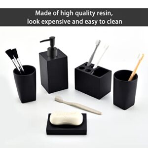 5-Piece Bathroom Accessory Set in Matte Black , Modern Design Decorative Bathroom Accessory Set, Including a Soap Dispenser, Two Tumbler Mouthwash Bathroom Cups, a Soap Dish and a Toothbrush Holder.