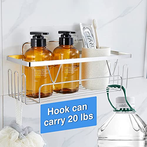 AURIKAR Shower Caddy Adhesive Shower Organizer Rack with Hooks, No Drilling Stainless Steel Wall Hanging Shower Shelf for Inside Shower Bathroom Restroom Storage, Silver 2-Pack