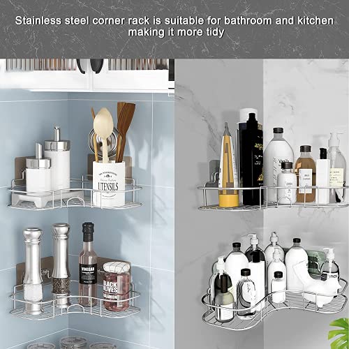 2 Pack Bathroom Hanging Shelf ,No Drilling Shower Caddy Basket Corner Shelf Stand Storage Organizer for Bathroom Kitchen Toilet,Shower Corner Caddy with 4 Traceless Adhesive Hooks