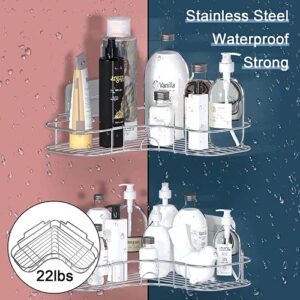 2 Pack Bathroom Hanging Shelf ,No Drilling Shower Caddy Basket Corner Shelf Stand Storage Organizer for Bathroom Kitchen Toilet,Shower Corner Caddy with 4 Traceless Adhesive Hooks