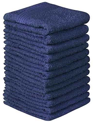 Beauty Threadz - Premium Quality Pack of 12 Luxury Washcloths 100% Ring Spun Cotton 12x12 inch Face Towel Highly Absorbent, Ultra Soft & Fade Resistant 500 GSM Fluffy Wash Cloth Set (Navy)