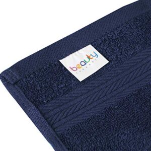 Beauty Threadz - Premium Quality Pack of 12 Luxury Washcloths 100% Ring Spun Cotton 12x12 inch Face Towel Highly Absorbent, Ultra Soft & Fade Resistant 500 GSM Fluffy Wash Cloth Set (Navy)