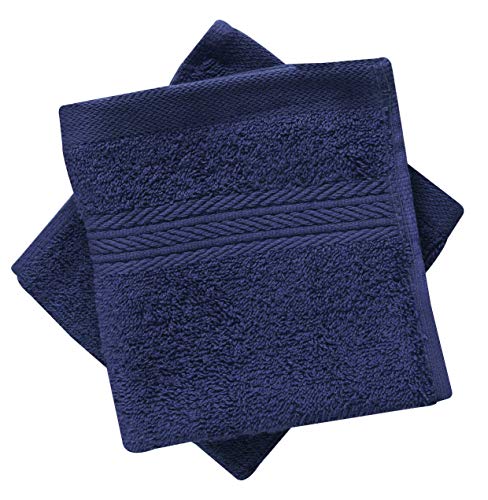 Beauty Threadz - Premium Quality Pack of 12 Luxury Washcloths 100% Ring Spun Cotton 12x12 inch Face Towel Highly Absorbent, Ultra Soft & Fade Resistant 500 GSM Fluffy Wash Cloth Set (Navy)