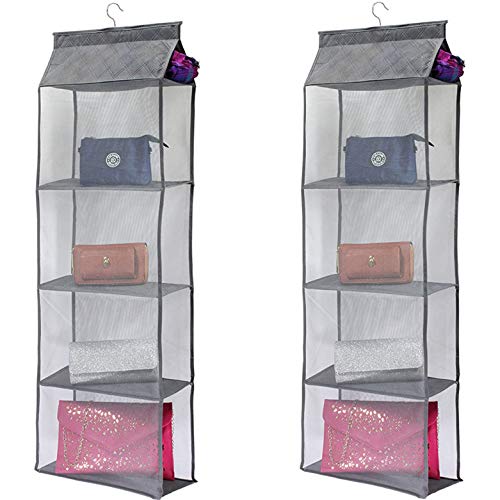 MIGHTY TIDY HOME New and Improved XL Size Hanging Handbag Purse Organizer for Closet | 2 Pack, 10 Shelves Total | Space Saving Hand Bag Storage Holder for Wardrobe Closet (Grey)