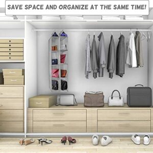 MIGHTY TIDY HOME New and Improved XL Size Hanging Handbag Purse Organizer for Closet | 2 Pack, 10 Shelves Total | Space Saving Hand Bag Storage Holder for Wardrobe Closet (Grey)