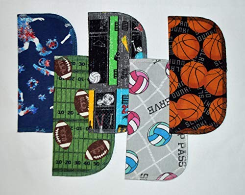 2 Ply Printed Flannel 8x8 Inches Little Wipes Set of 5 Sports Loving Fans