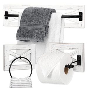 ilyapa rustic towel bar toilet paper holder set with towel ring for bathroom- wall mounted bathroom racks - white wood & black metal bar, farmhouse decor ilyapa is an american owned brand