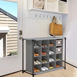 4 Tier 16-Pair Shoe Rack Cubby Organizer, Free Standing Shoe Storage Shelf ,Shoe Rack Storage Organizer 16 Pairs Portable Stackable Shoe Cabinet for Closet Entryway Bedroom