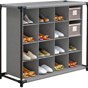 4 Tier 16-Pair Shoe Rack Cubby Organizer, Free Standing Shoe Storage Shelf ,Shoe Rack Storage Organizer 16 Pairs Portable Stackable Shoe Cabinet for Closet Entryway Bedroom