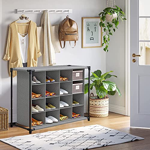 4 Tier 16-Pair Shoe Rack Cubby Organizer, Free Standing Shoe Storage Shelf ,Shoe Rack Storage Organizer 16 Pairs Portable Stackable Shoe Cabinet for Closet Entryway Bedroom