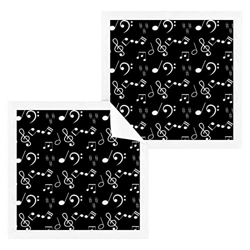 MAOBLYR Music Black Pure Cotton Washcloths 2 Pack,Soft Fingertip Towel Absorbent Hand Towels Face Towels for Bathroom,Hotel,Gym and Spa