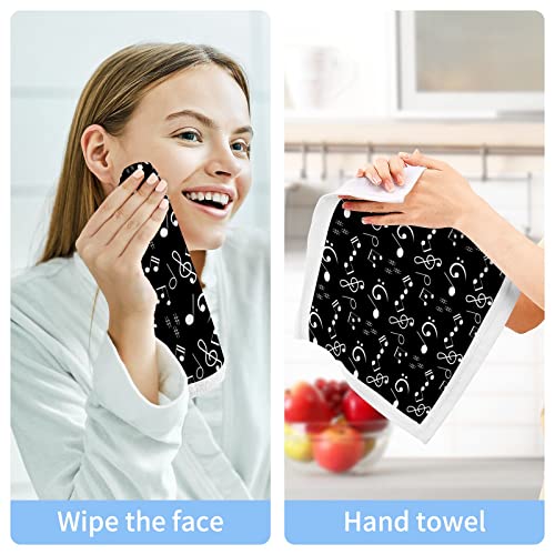 MAOBLYR Music Black Pure Cotton Washcloths 2 Pack,Soft Fingertip Towel Absorbent Hand Towels Face Towels for Bathroom,Hotel,Gym and Spa