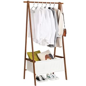 jotsport bamboo clothing rack foldable clothes hanging stand with cloth storage bag for laundry, bedroom, guest room, entryway, dressing room