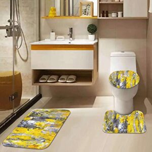 Abstract Yellow Bathroom Sets with Shower Curtain and Rugs and Accessories, Yellow Black and Gray Shower Curtain Sets, Modern Shower Curtains for Bathroom,Orange Bathroom Decor 4 Pcs