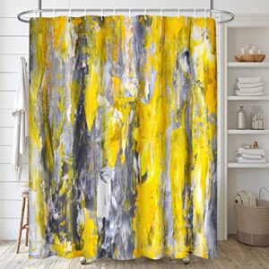 Abstract Yellow Bathroom Sets with Shower Curtain and Rugs and Accessories, Yellow Black and Gray Shower Curtain Sets, Modern Shower Curtains for Bathroom,Orange Bathroom Decor 4 Pcs