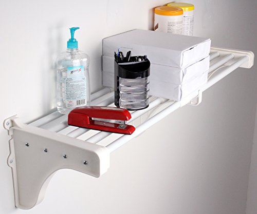 EZ Shelf DIY Expandable Shelf ONLY (No Hanging Rod) - 42.5” - 75” -White-Mounts to Backwall(Floating) with 2 End Brackets-Easy to Install-Strong- Closet Wire Shelving Alternative-(EZS-SW72-1-2)