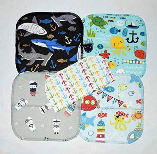 1 Ply Printed Flannel Little Wipes 8x8 Inches Set of 5 Pirates and Friends