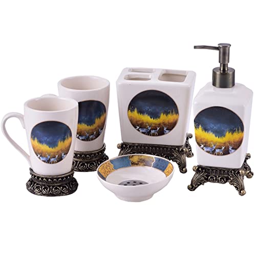 WYKDD European-Style Bathroom Five-Piece Set Bathroom Supplies Kit Toilet Mouthwash Cup Washing Set