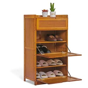 monibloom 5 tier shoe storage cabinet, bamboo shoes heels sneakers rack organizer with pull-down doors for 11-15 pairs entryway hallway living room, brown