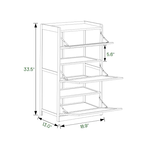 MoNiBloom 5 Tier Shoe Storage Cabinet, Bamboo Shoes Heels Sneakers Rack Organizer with Pull-Down Doors for 11-15 Pairs Entryway Hallway Living Room, Brown