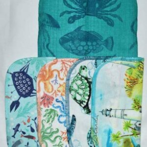 2 Ply Printed Flannel 8x8 Inches Set of 5 Sea Lovers